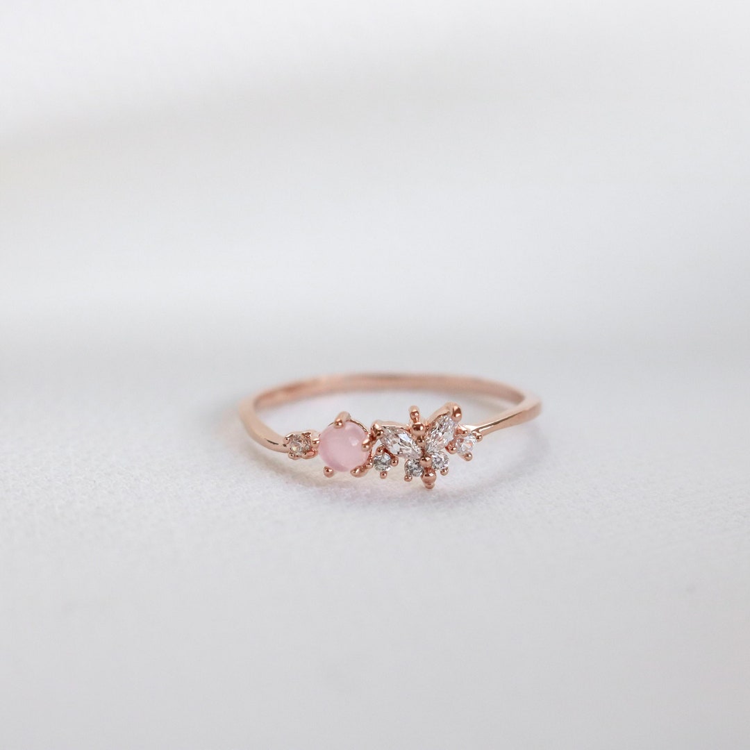 Ria Ring, Dainty, Delicate, Butterfly Ring, Pink Stone, Marquise Stones, Trendy Rings, for Her ...