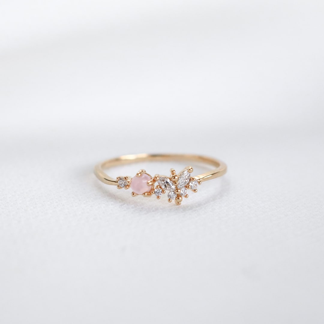 Ria Ring, Dainty, Delicate, Butterfly Ring, Pink Stone, Marquise Stones, Trendy Rings, for Her ...
