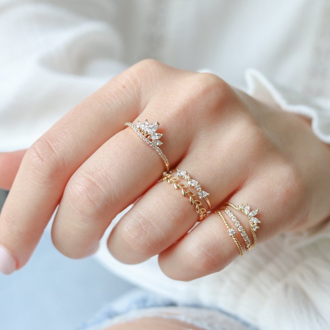 Izzie 5 Marquise Crown Ring, Marquise Crystal Ring, Minimalist Ring Stackable Ring, Statement ...