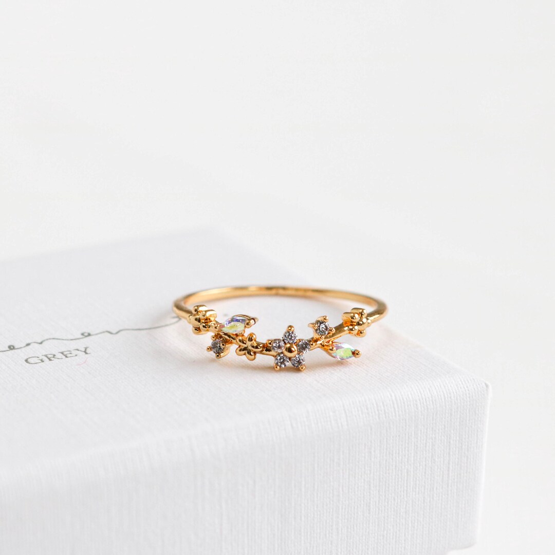 Victoria White Vine Ring • Flower Leaf Ring • Floral Friendship Ring ...