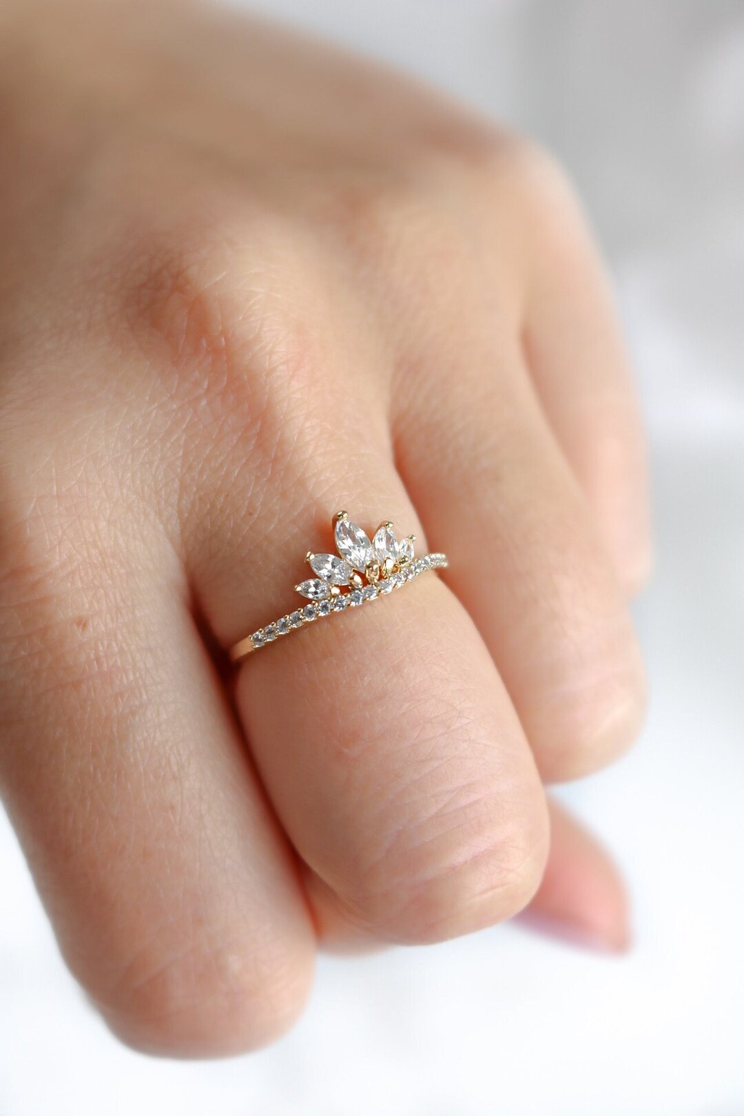 Izzie 5 Marquise Crown Ring, Marquise Crystal Ring, Minimalist Ring Stackable Ring, Statement ...