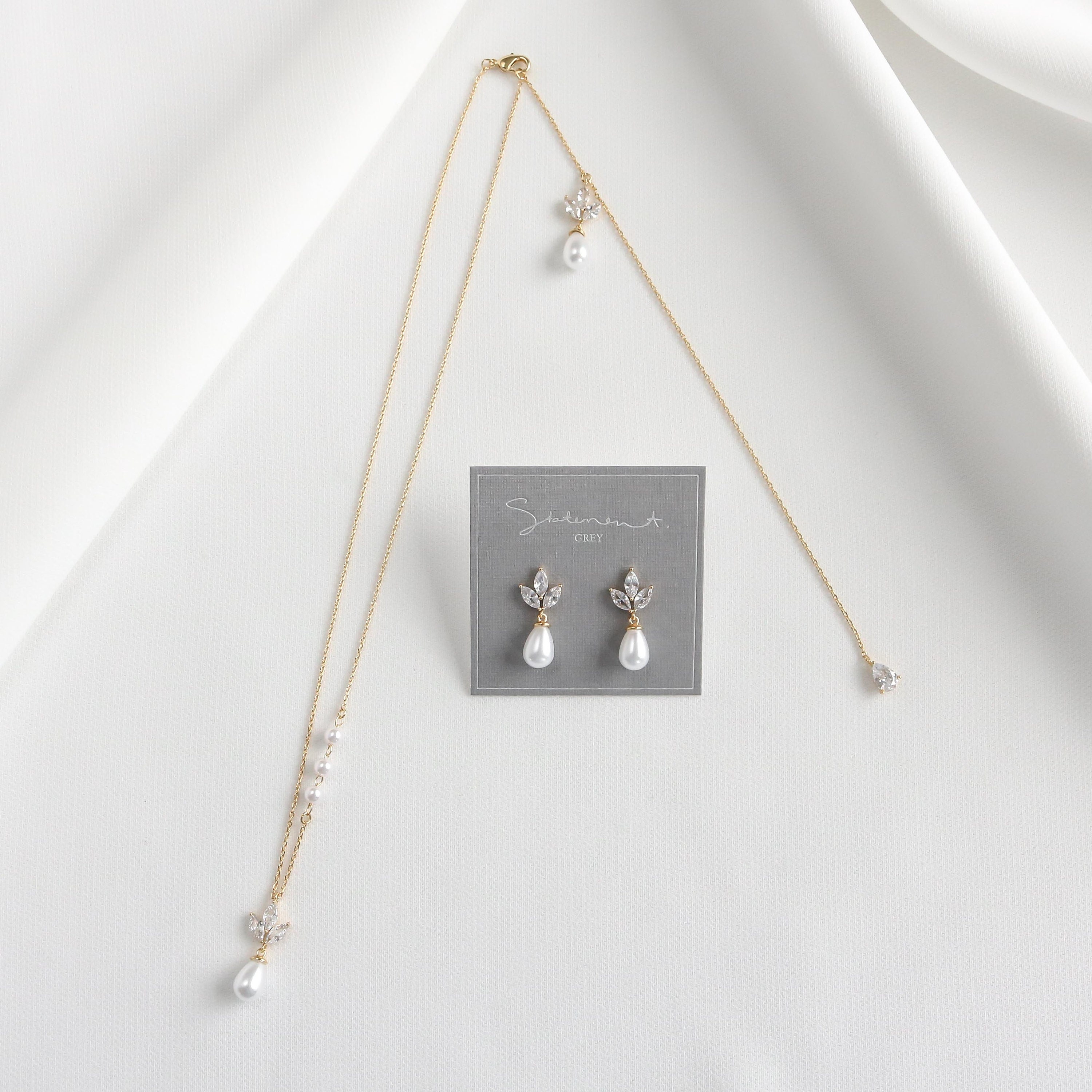 Kiki Backdrop Necklace, Pearl Crystal Necklace, Teardrop Crystal ...