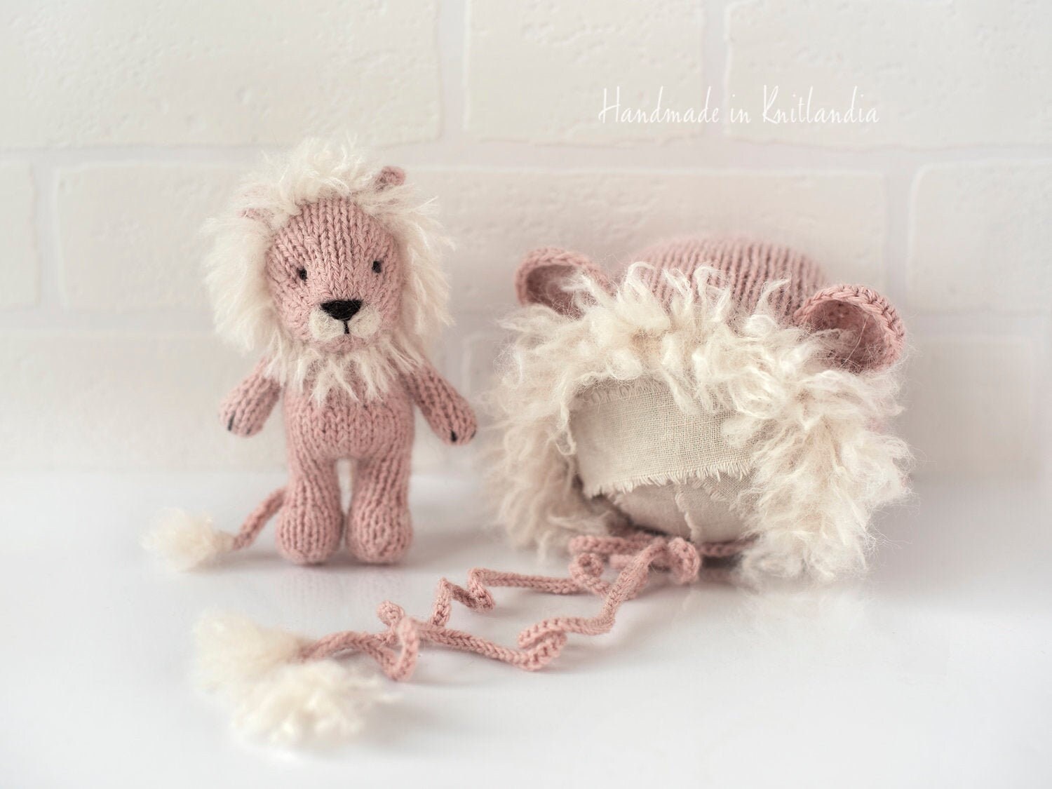 Little Lion Stuffie and Matching Hat, Handknitted Toy and Hat Set ...