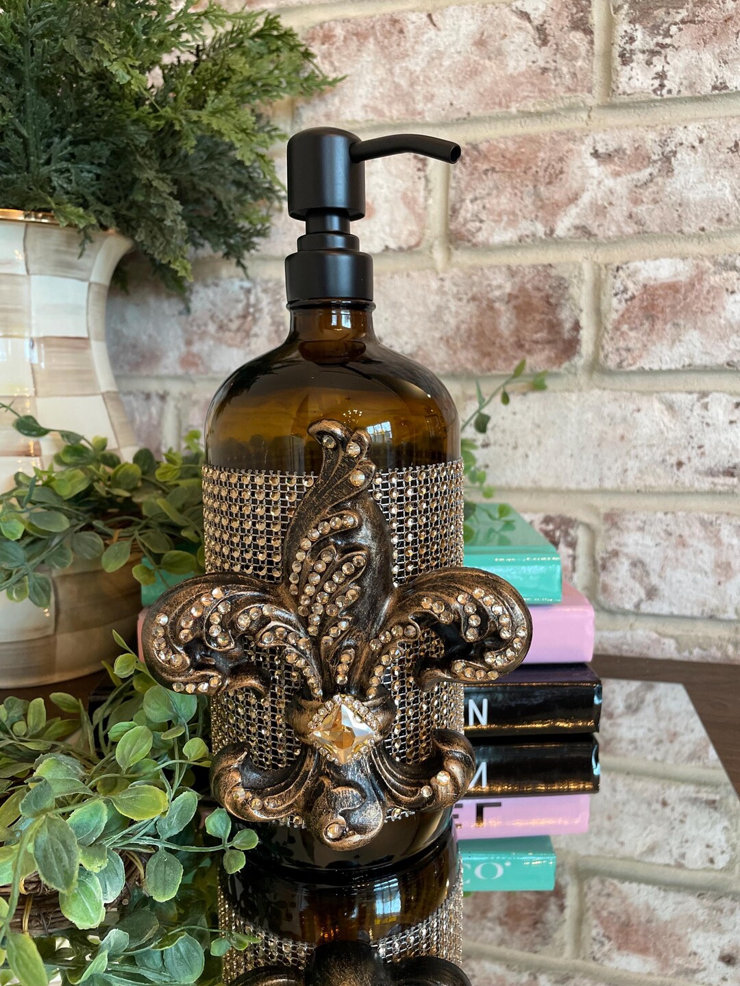 32 Oz Fleur De Lis Glass Soap Dispenser - Etsy