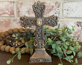 Standing Cross, Shell & Crushed Glass Cross, Blue Shell Cross, Wedding ...
