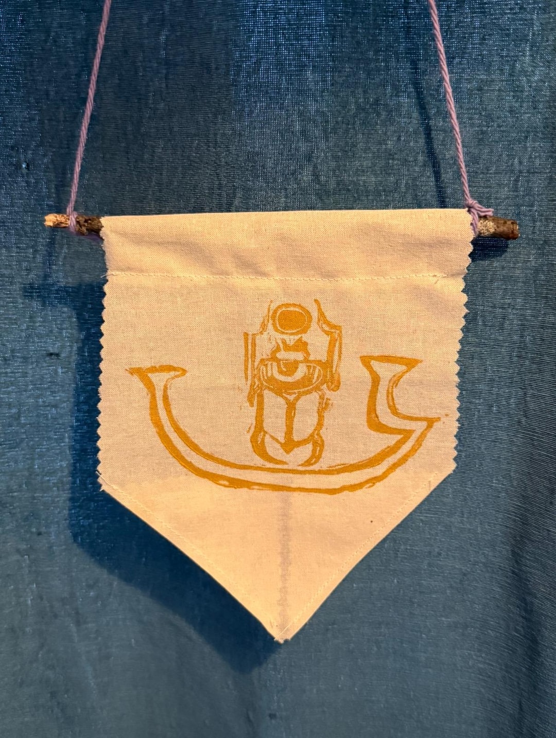 Gold Scarab Khepri Linocut Wall Banner on Linen - Hand Printed Ancient ...