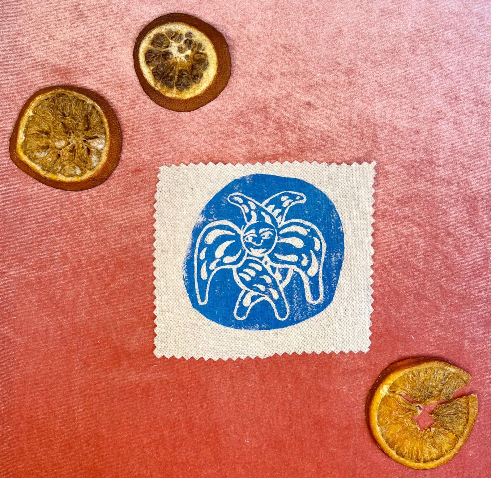 Seraphim Biblically Accurate Angel Linocut Linen Patch - Blue - Hand ...