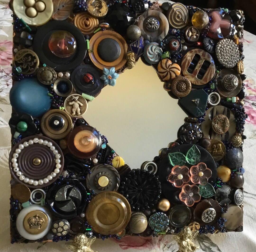 Vintage Button Mirror Mosaic With Square Mirror, Mosaic Button Mirror ...