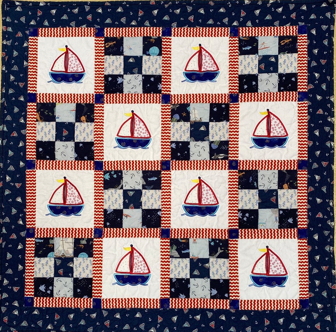 Sailboat Baby Quilt, Sailboat Appliqué Quilt, Sailboat Handmade in AZ ...
