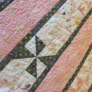 Pink and Gray Pinwheel Quilt, Pink White and Gray Baby Quilt, Patchwork ...
