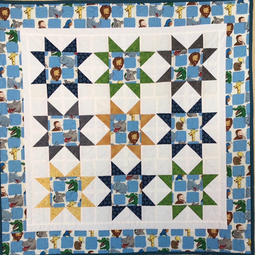 Curious George Baby Quilt, Handmade Curious George Quilt, Curious ...