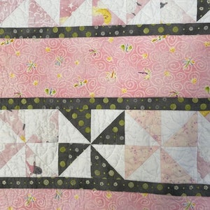 Pink and Gray Pinwheel Quilt, Pink White and Gray Baby Quilt, Patchwork ...