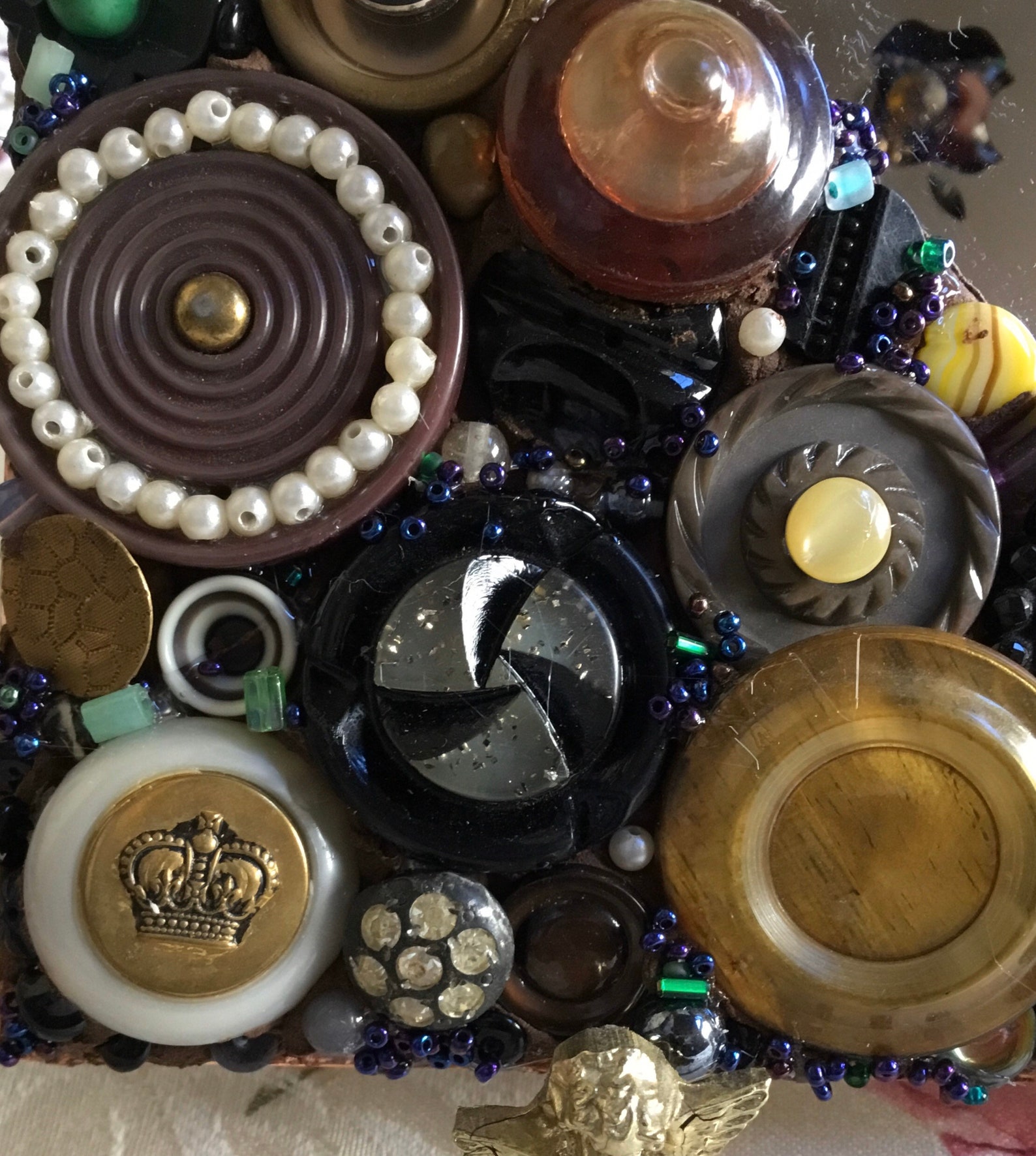 Vintage Button Mirror Mosaic With Square Mirror Mosaic Button | Etsy