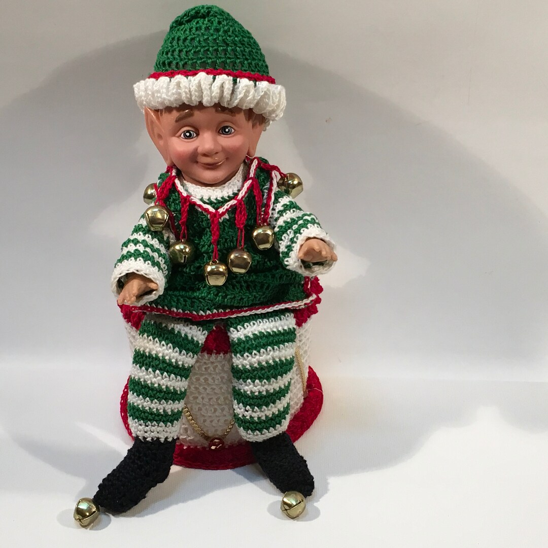 Christmas Elf, Vintage Christmas, 1950s, Crocheted, Elf, Pixie Elf ...