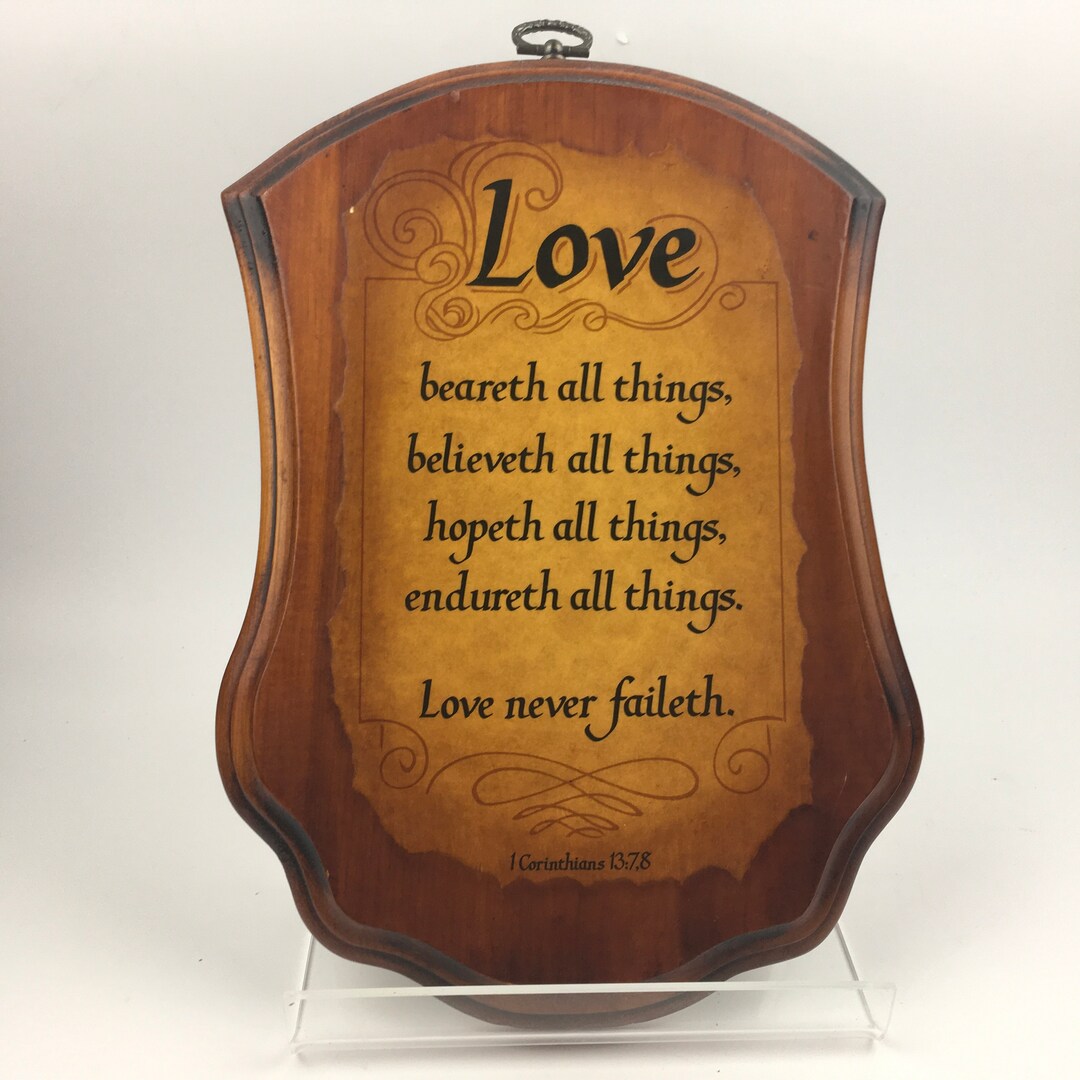 Scripture Plaque, Plaque, 1980s," Love Never Fails", 1 Cor. 13:7 ...