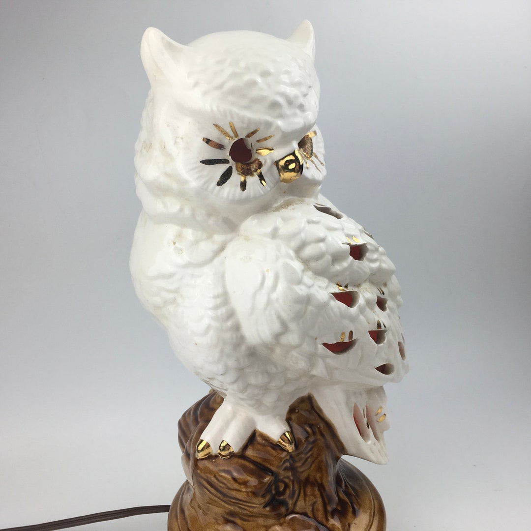 Vintage, Owl Lamp, LIT Owl Light, 1960s, 12", Owl, Ceramic Owl TV Light ...
