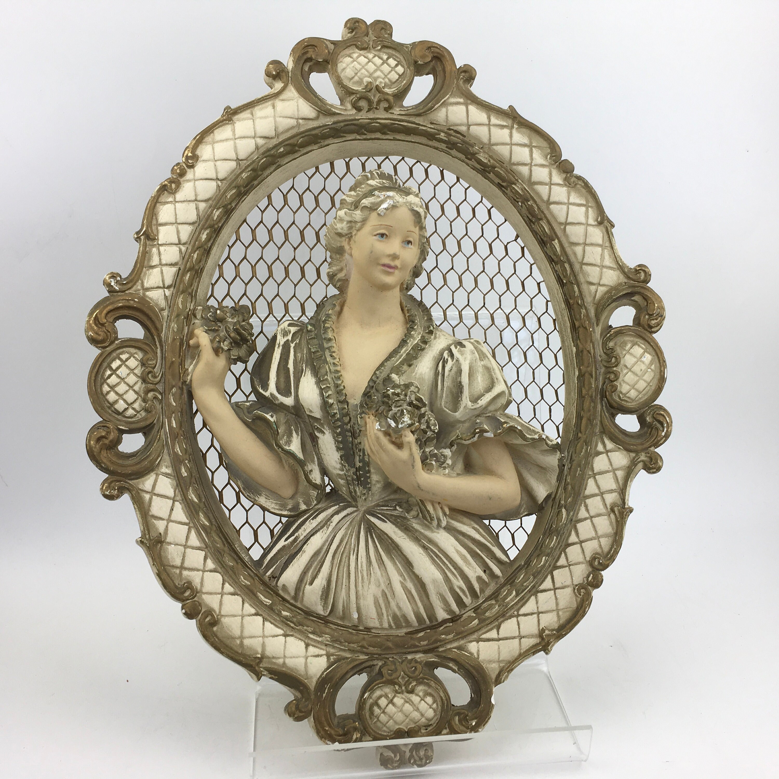 quality guarantee Stunning Large Vintage Chalkware Wall Plaque feat ...