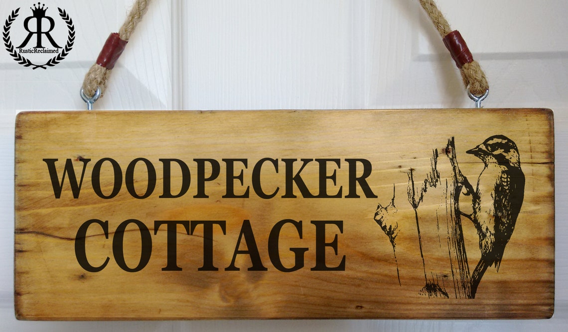 Personalised Woodpecker Bird Signs House Name Plaque Solid | Etsy