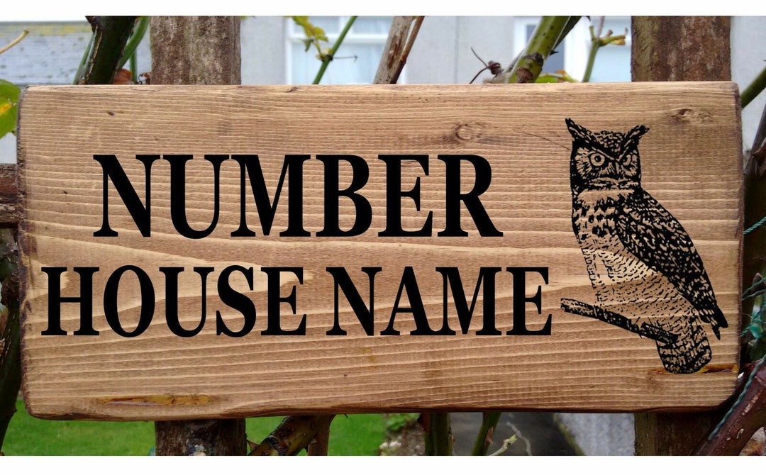 Owl Door Name Sign Plaque Plate Personalised Wooden Bungalow Porch ...