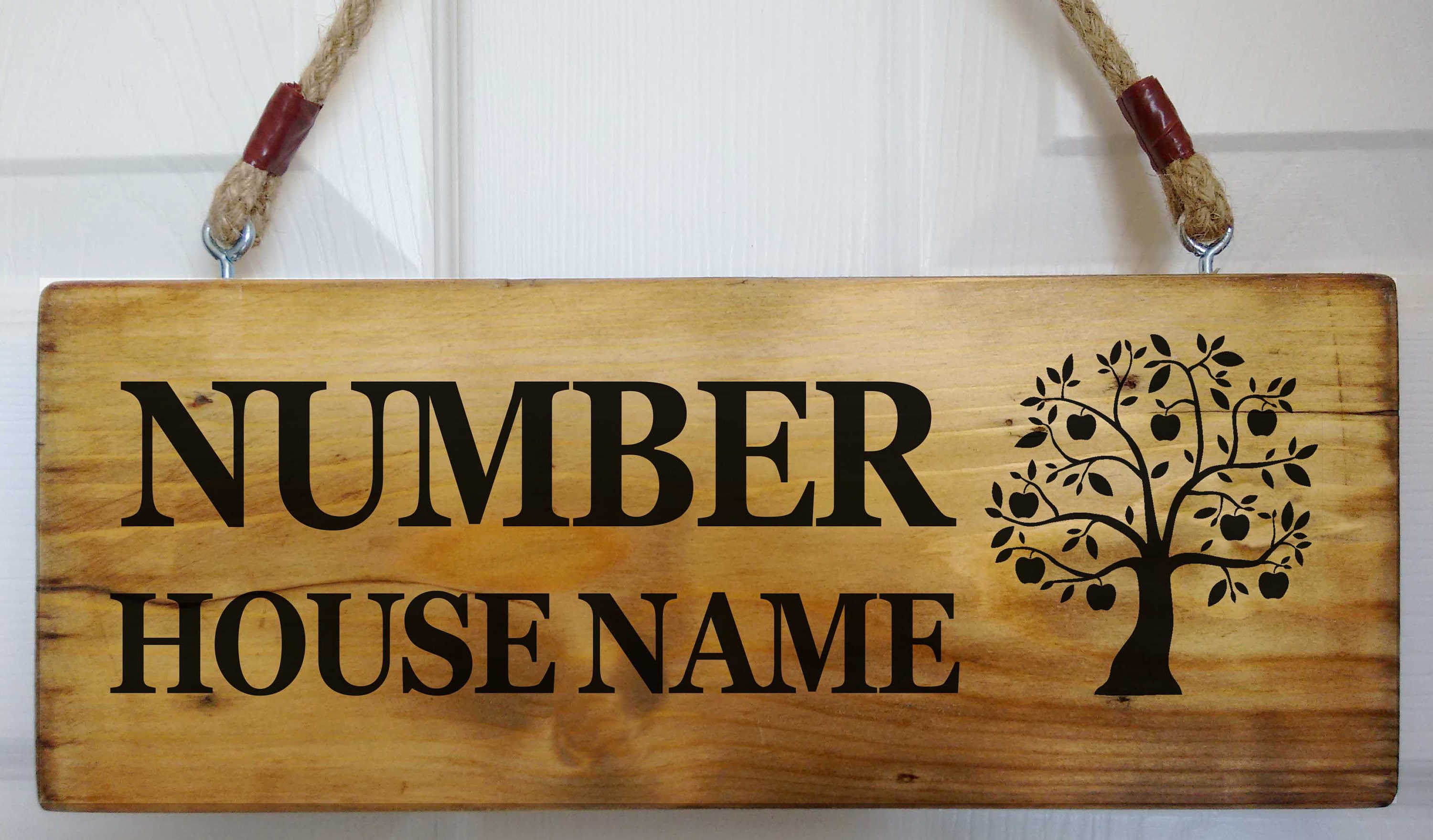 Personalised Wooden House Apple Tree Name Plaque Signs Solid - Etsy UK
