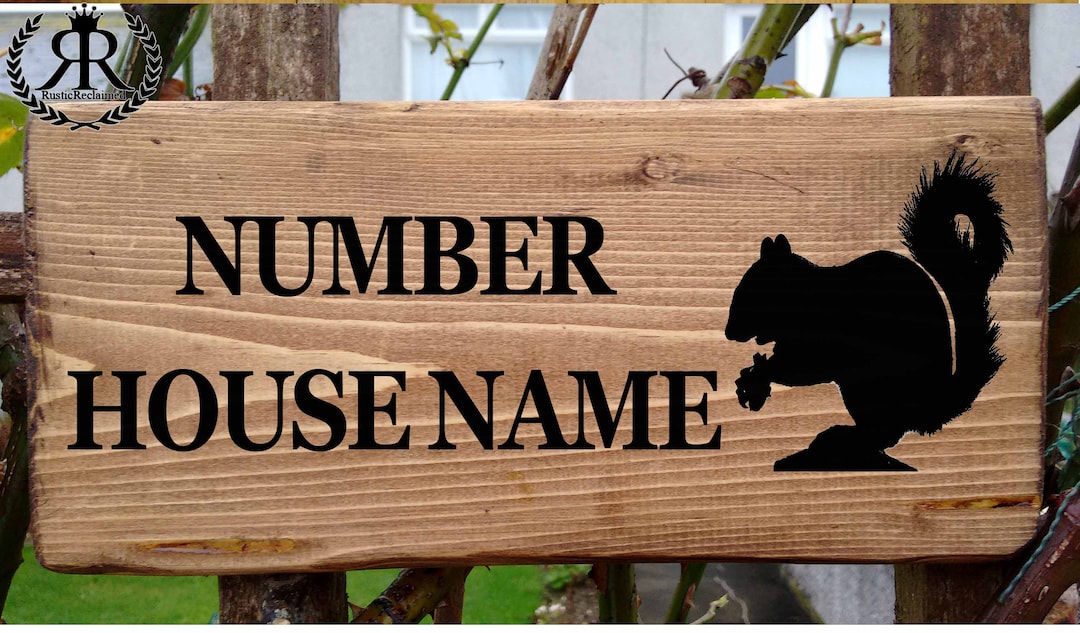 Personalised Squirrel House Sign Name Plaque Door Solid Wood Porch ...