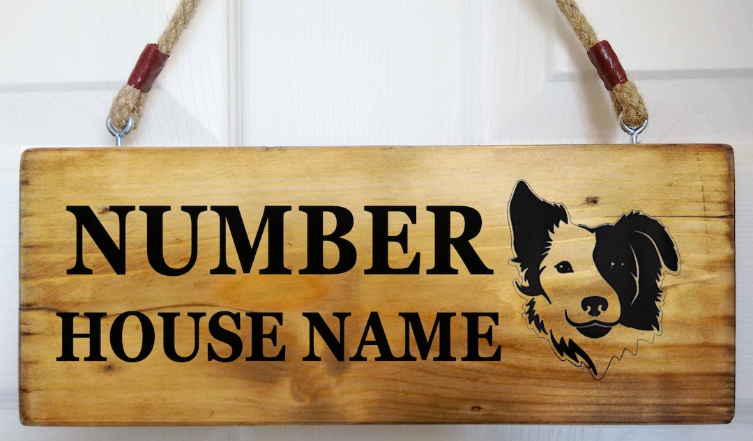 Border Collie House Sign Sheep Dog House Name Plaque Personalised Wood ...
