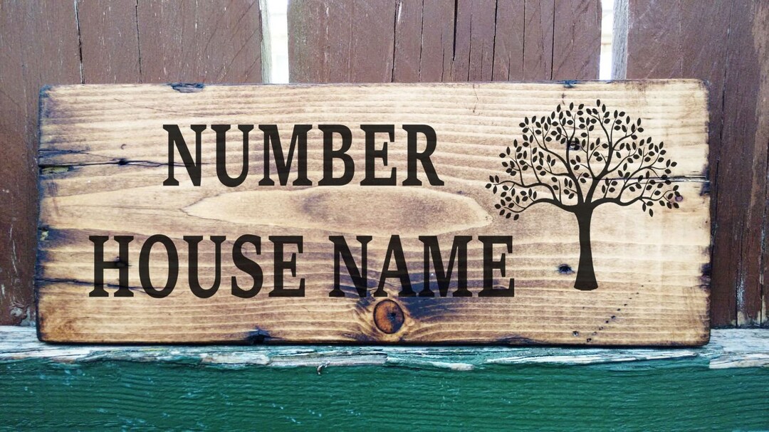 Personalised Tree Signs Wooden House Name Plaque Door Signs Solid Wood ...