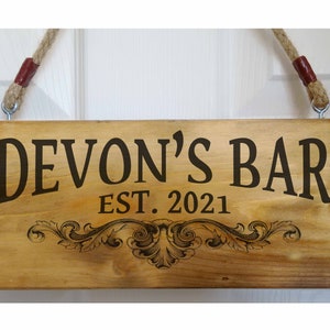 Personalised Home Bar Hanging Pub Sign Name Plaque for Garden Bars ...