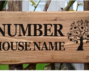 Personalised Tree Signs Wooden House Name Plaque Door Signs Solid Wood ...