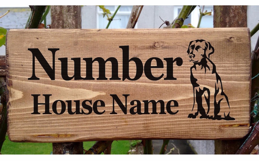 Personalised Labrador Golden Retriever House Name Sign Plaque Porch ...