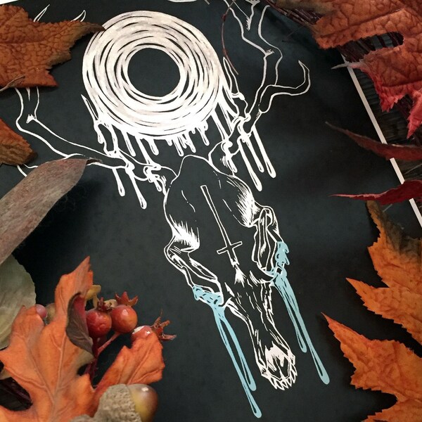 Festive Holiday Ghost, Creepy Cute, Art Print, Gothmas, String Lights ...