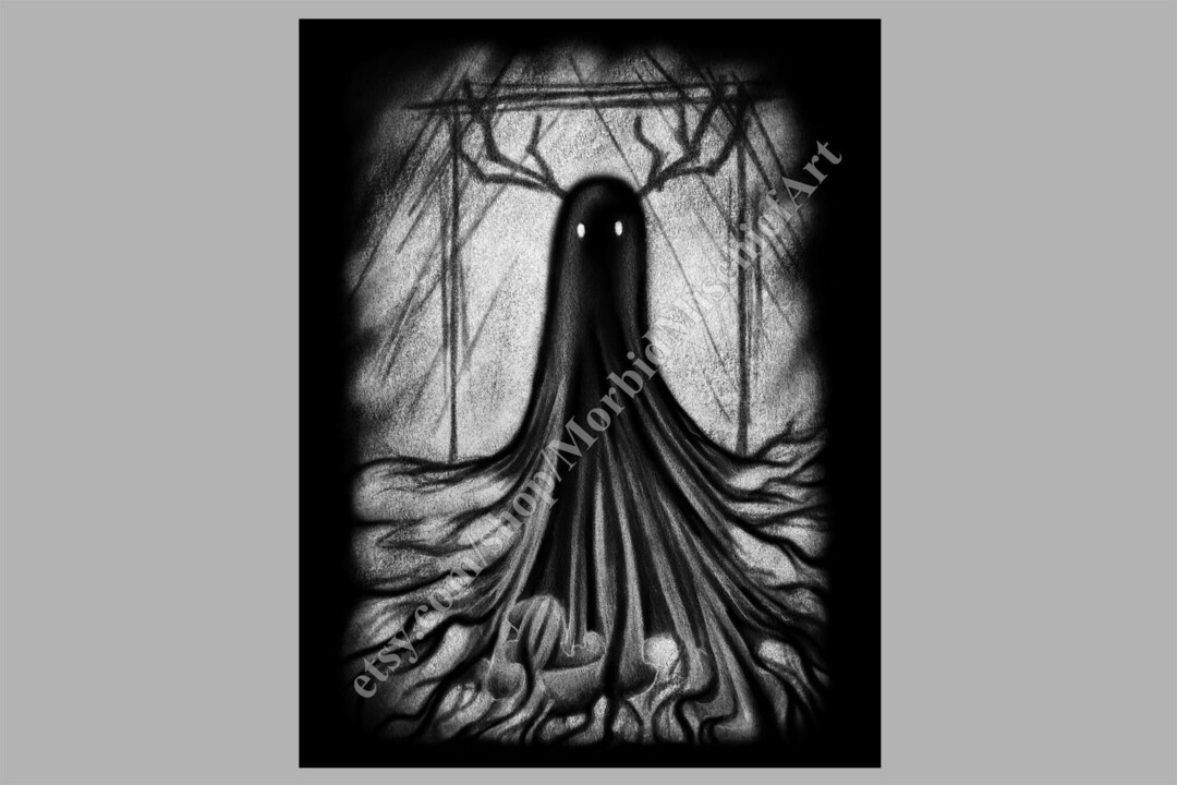 Antler Ghost, Creepy Cute, Art Print, Dark Wall Art, Inverted Variation ...