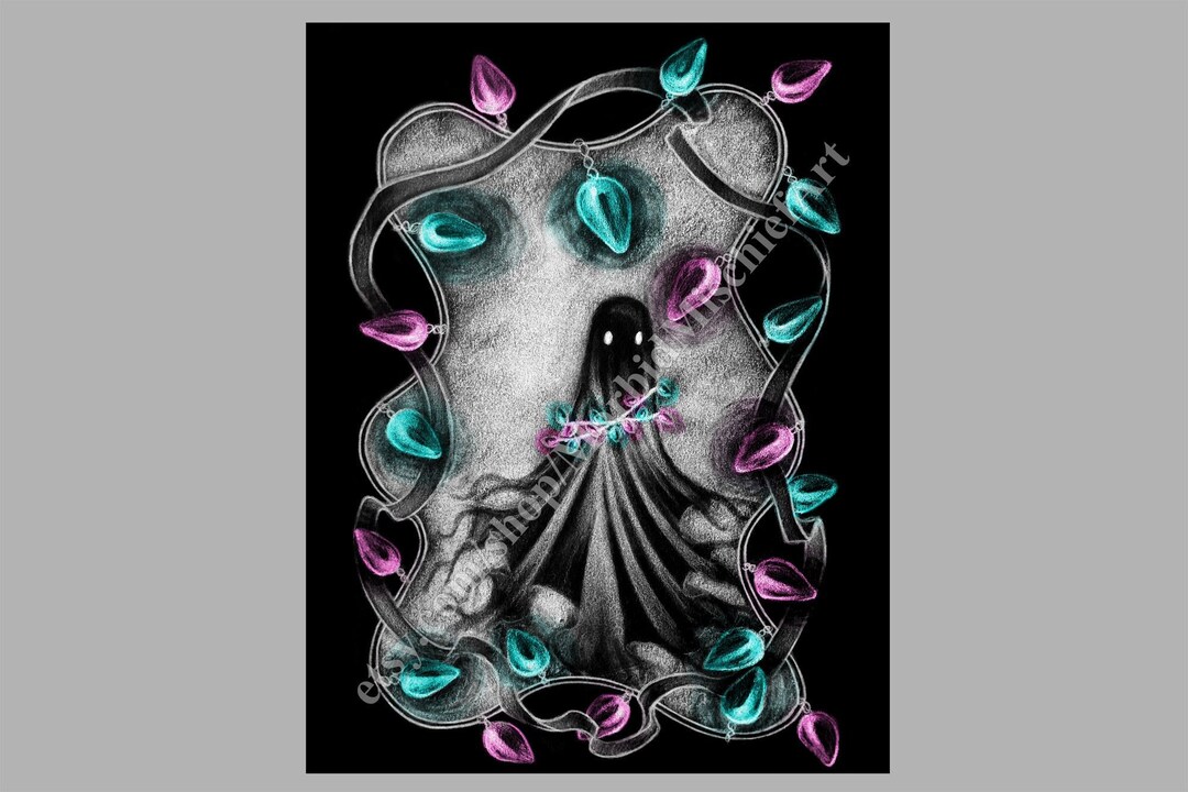 Festive Holiday Ghost Creepy Cute Art Print Gothmas String - Etsy