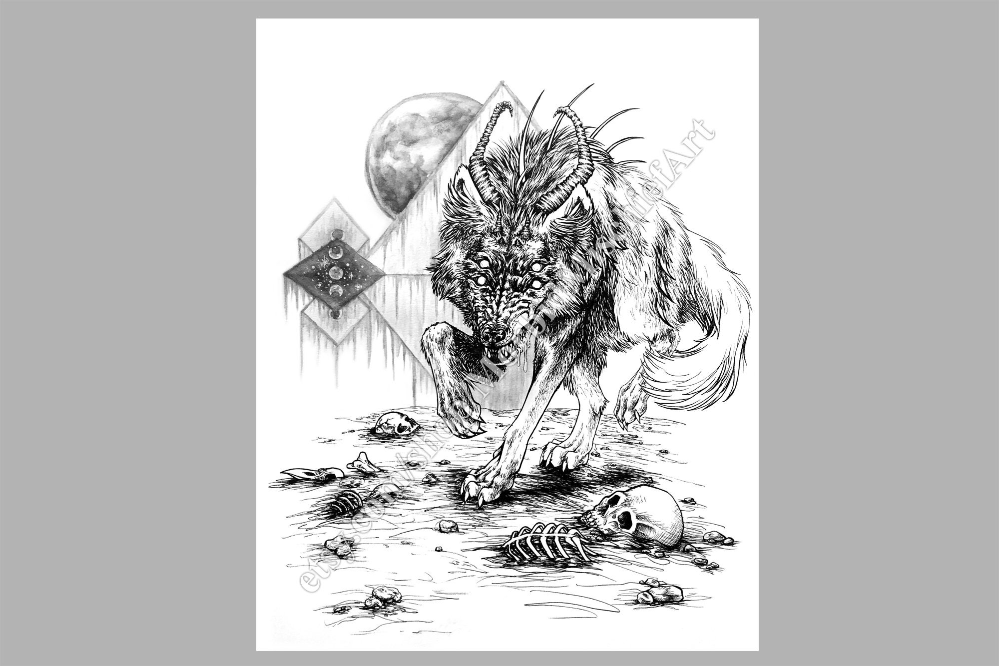 Demon Dog Art Werewolf Print Hunger Sizes 5x7 8.5x11 - Etsy