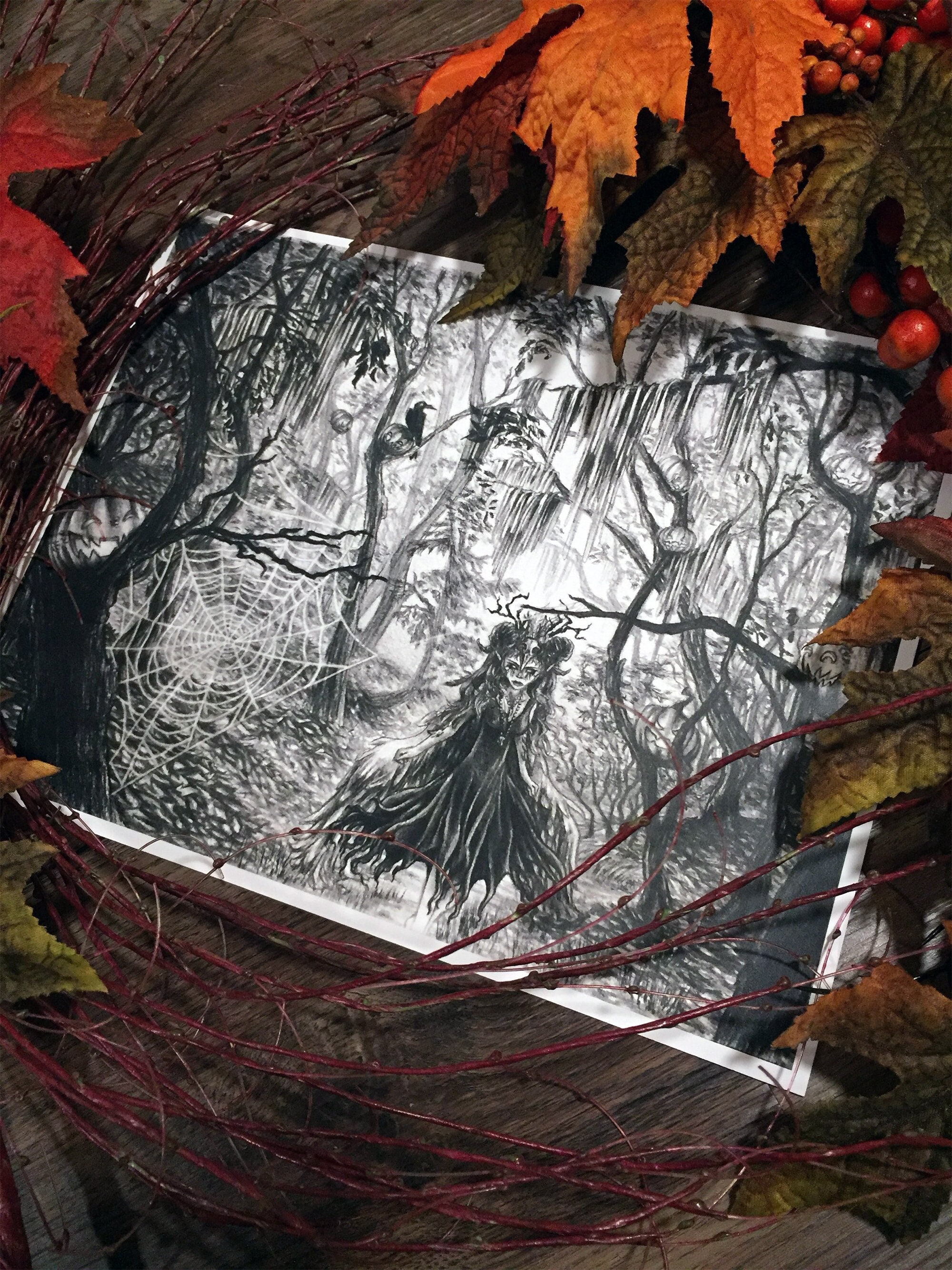 Forest Witch Art Fantasy Illustration Print the Fall Witch - Etsy