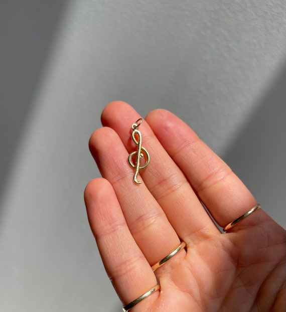 Vintage 14k Yellow Gold Treble Clef Music Symbol Charm - Gem