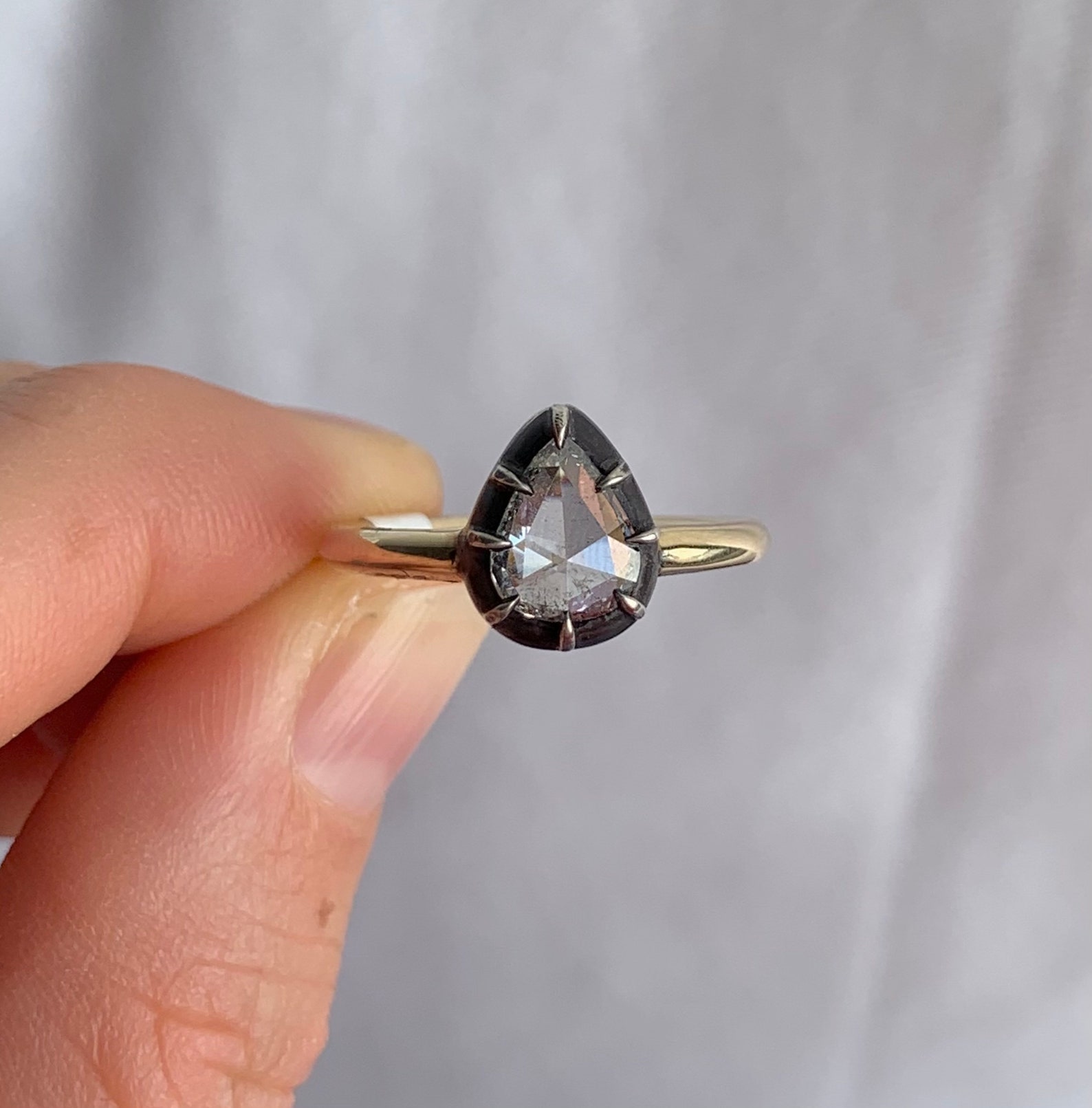 Tear Drop Rose Cut Diamond Collet Set Ring in 14k Yellow Gold - Etsy