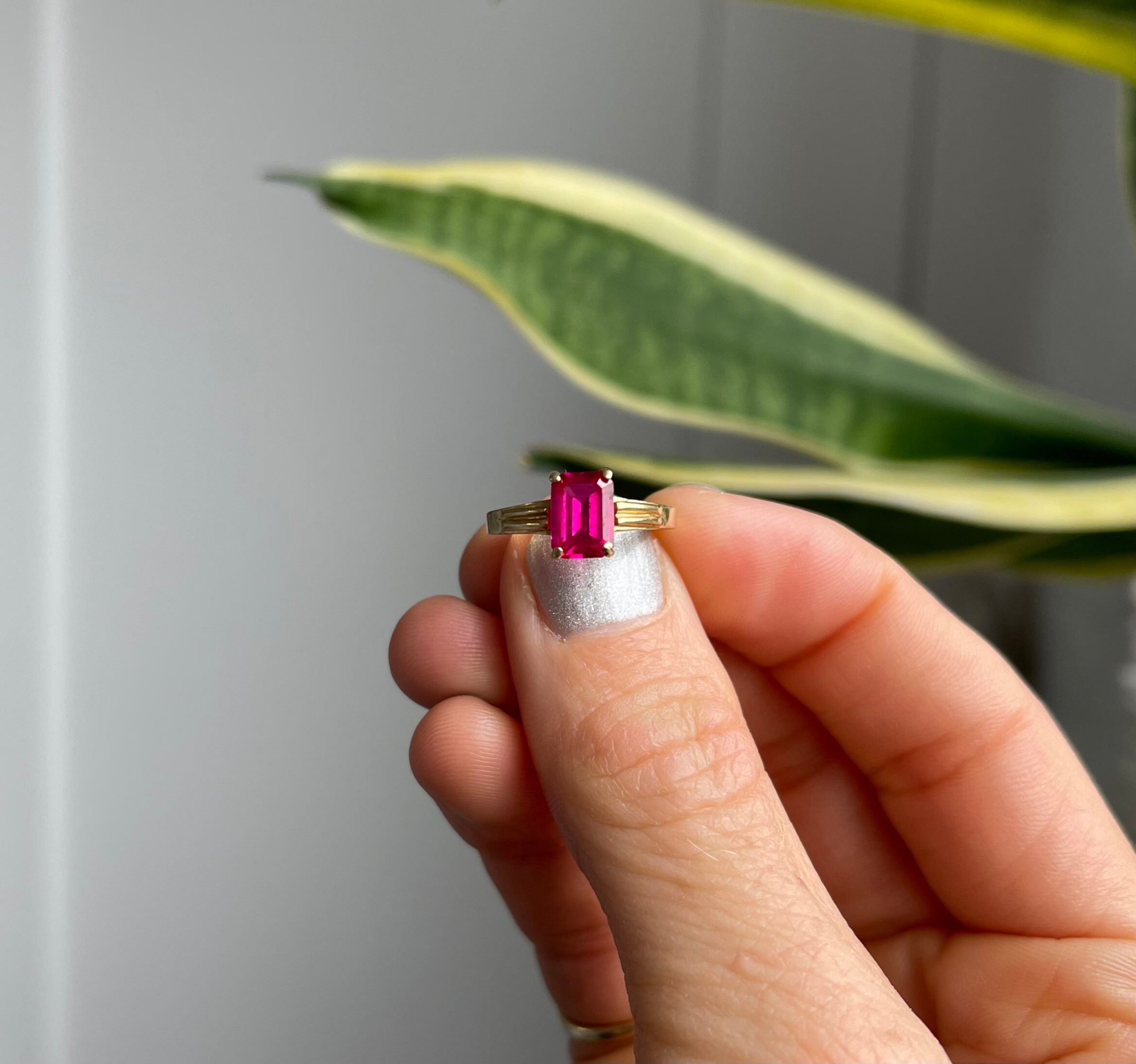 Vintage 14k Synthetic Emerald Cut Ruby Ring - Etsy