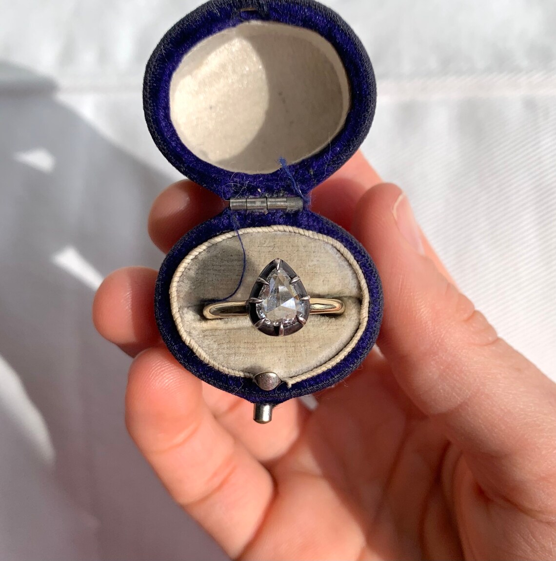 Tear Drop Rose Cut Diamond Collet Set Ring in 14k Yellow Gold - Etsy