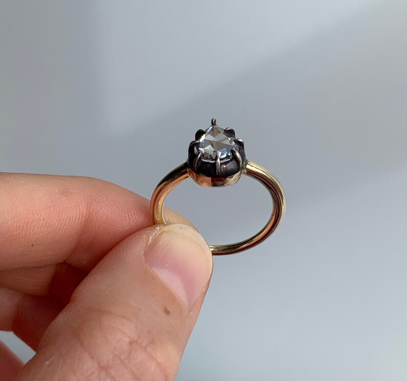 Tear Drop Rose Cut Diamond Collet Set Ring in 14k Yellow Gold - Etsy