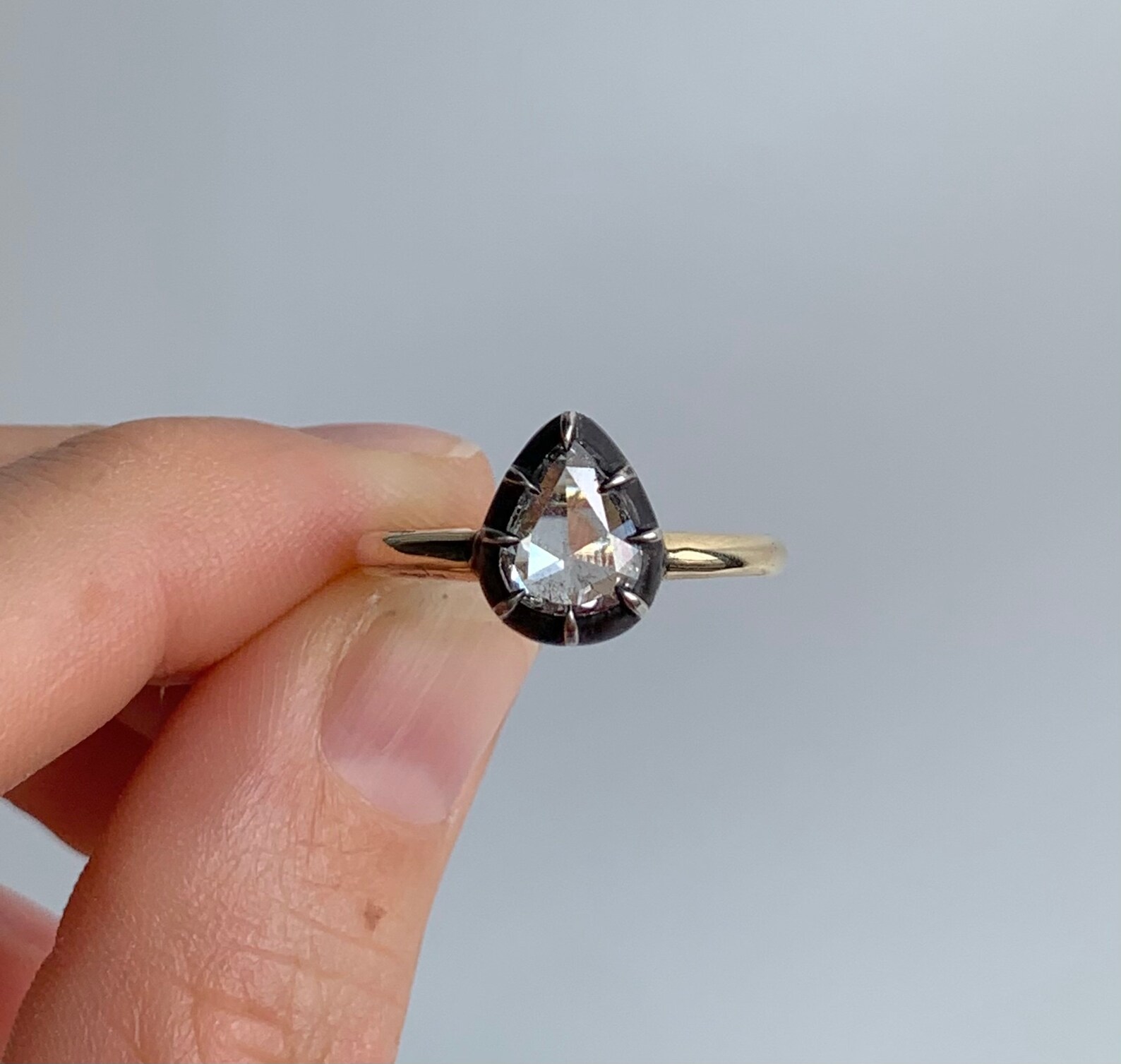 Tear Drop Rose Cut Diamond Collet Set Ring in 14k Yellow Gold - Etsy