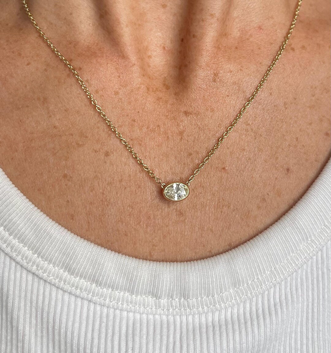 Stunning Oval Diamond Pendant Bezel Set in 18k Yellow Gold. Diamond is ...