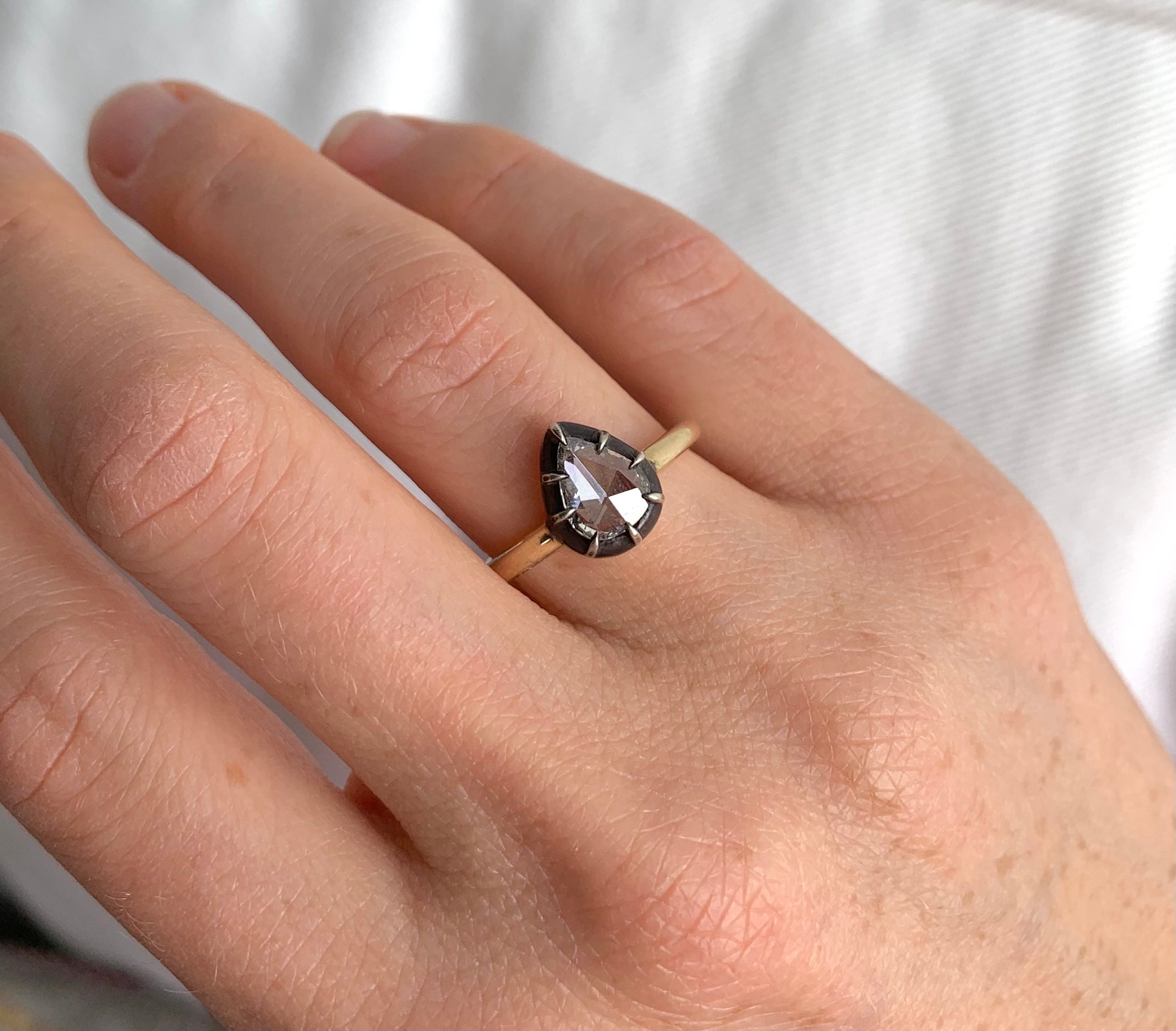 Tear Drop Rose Cut Diamond Collet Set Ring in 14k Yellow Gold - Etsy