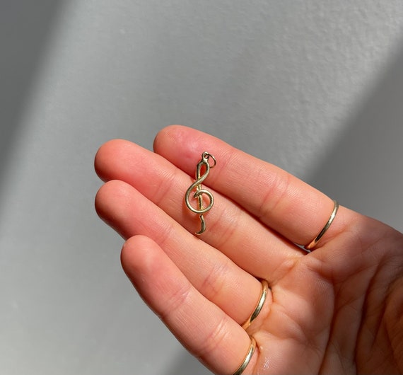 Vintage 14k Yellow Gold Treble Clef Music Symbol Charm - Gem