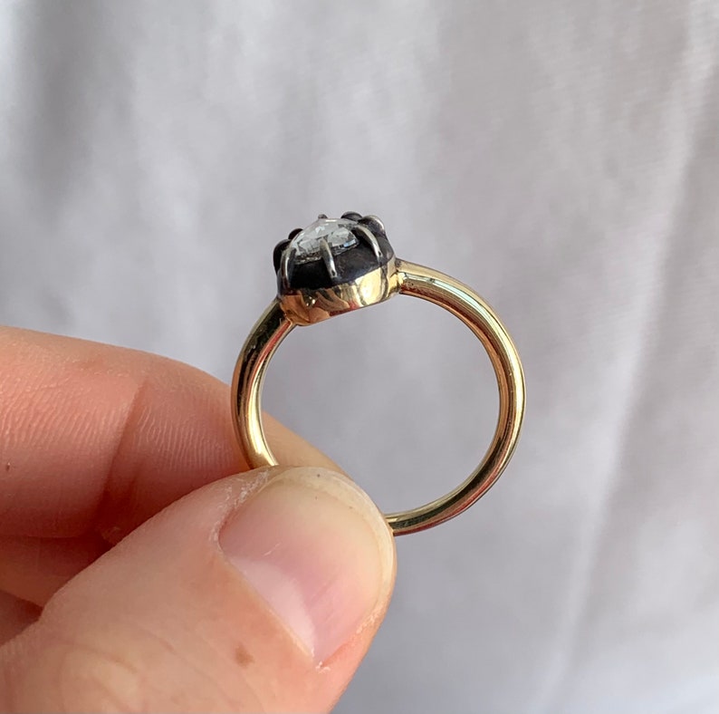 Tear Drop Rose Cut Diamond Collet Set Ring in 14k Yellow Gold - Etsy