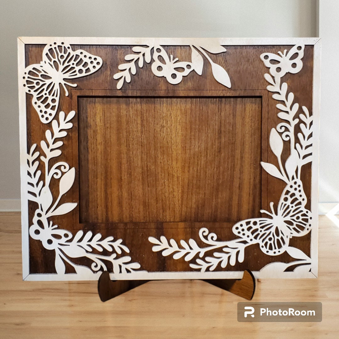 Butterflies and Leaves Walnut Picture Frame With Butterfly Picture ...