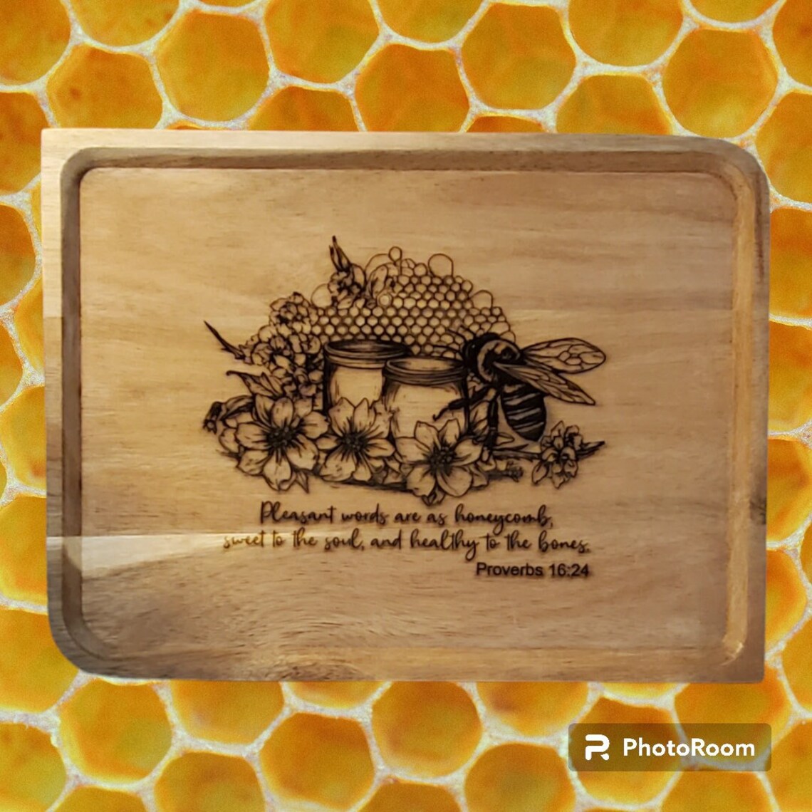 Bee Tray With Honeycomb, Honey and Flower, Engraved Tray. 8.75 X 11.25 ...