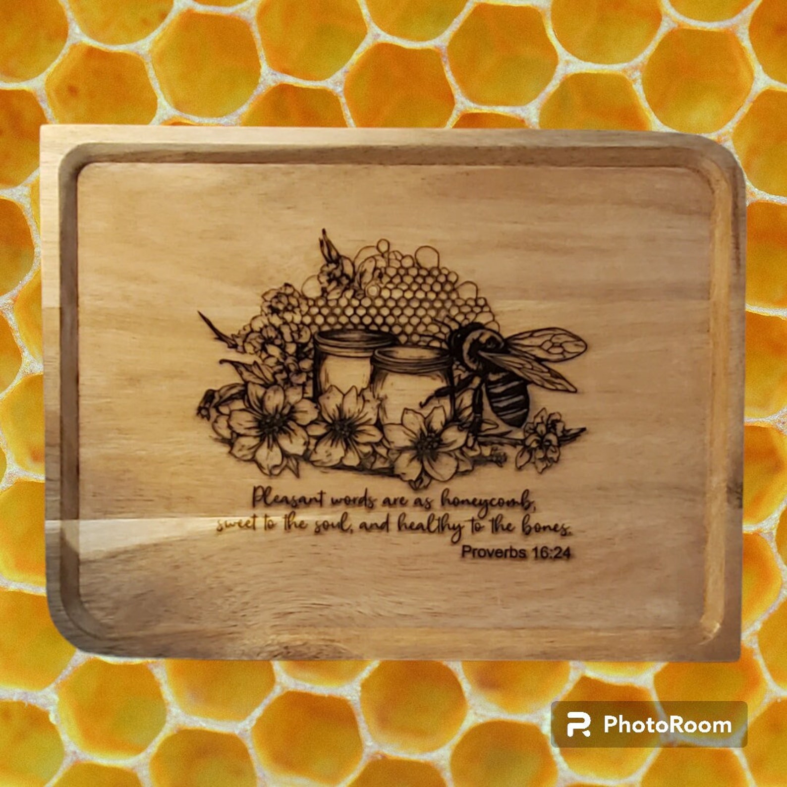 Bee Tray With Honeycomb, Honey and Flower, Engraved Tray. 8.75 X 11.25 ...
