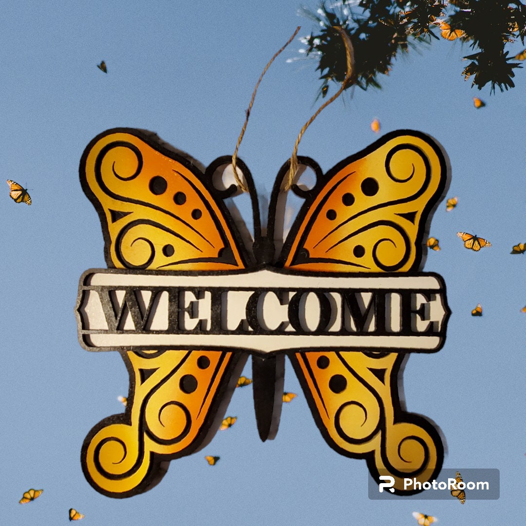 Laser Cut & Hand Painted Multi-layered Welcome Sign With Multi-colored ...