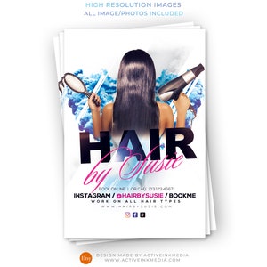 Hair Extensions Flyer Design - Hair Stylist - DIY Hair Postcard ...